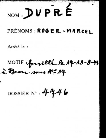 DUPRE Roger Marcel (FranceArchives)